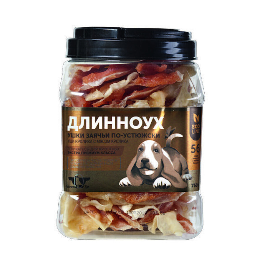 Green Qzin ДЛИННОУХ лакомство для собак всех пород, уши кроличьи с ...