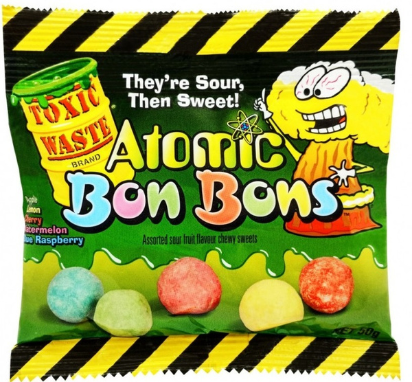 Кислые Драже Токсик "Атомный Бон Бон" Toxic waste Atomic Bon Bons, 3 шт ...