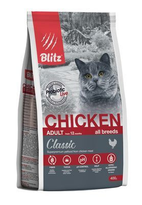 Сухой корм BLITZ для взрослых кошек с Курицей 400гр - купить с ...