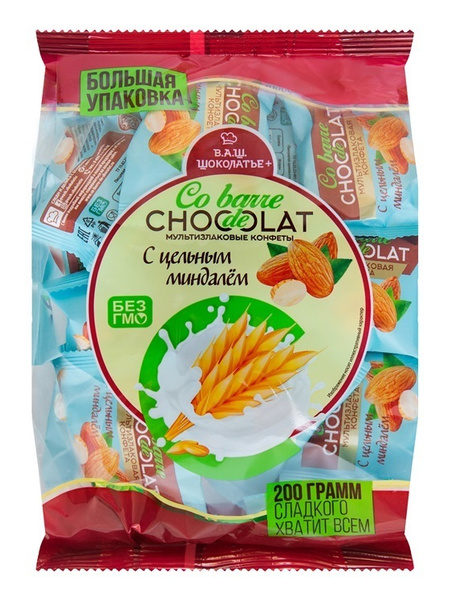 Co barre de CHOCOLAT Мультизлаковые конфеты с цельным миндалем 200 гр ...