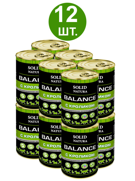 Solid Natura Balance влажный корм для взрослых собак с кроликом, в консервах - 340 г х 12 шт ...