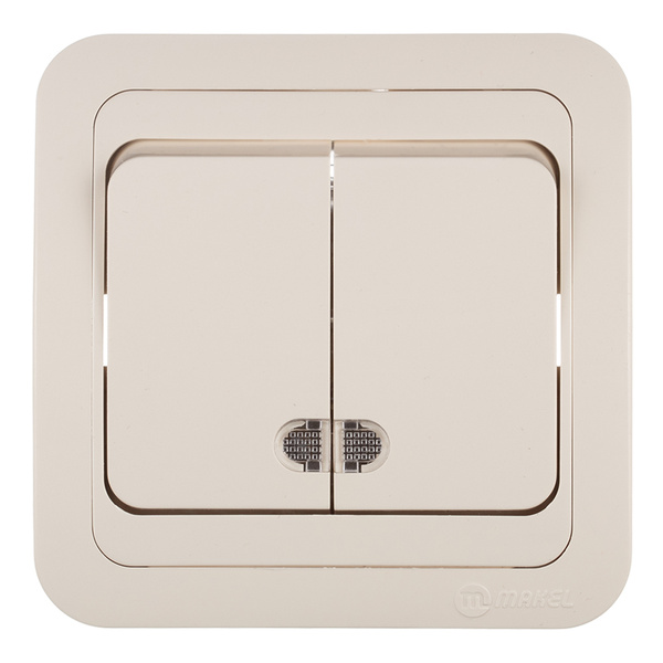 Выключатель с рамкой Makel Mimoza 25023 двухклавишный скрытая установка бежевый с подсветкой ...