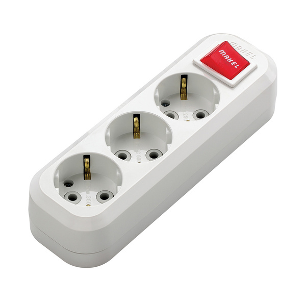 Колодка электрическая Makel (MGP211) с заземлением 16 А 250 В 2,2 кВт 3 розетки IP20 с ...