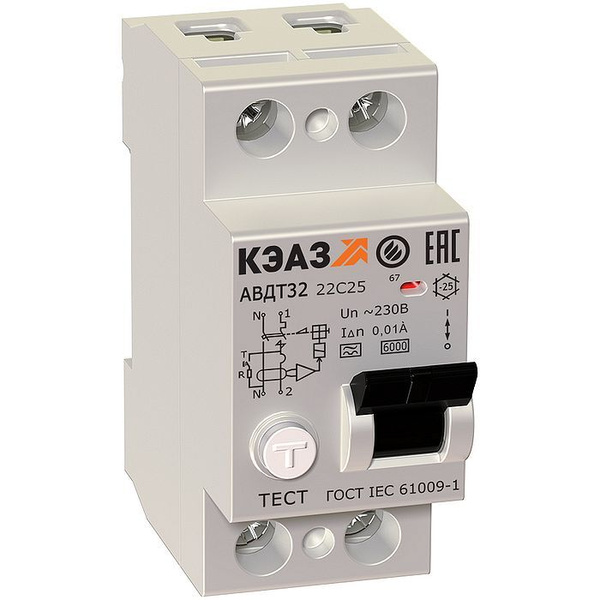 Дифавтомат КЭАЗ АВДТ32 2P 16А (C) 6кА 30мА (A) купить по низкой цене в ...
