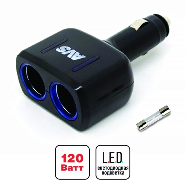 Разветвитель прикуривателя AVS CS205, универсальный автомобильный адаптер на 2 выхода 12/24V ...