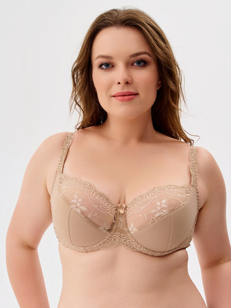 Бюстгальтер Женский V.O.V.A. полудублированная чашка, размер 80F бежевый Россия Крючки Цветочный ...