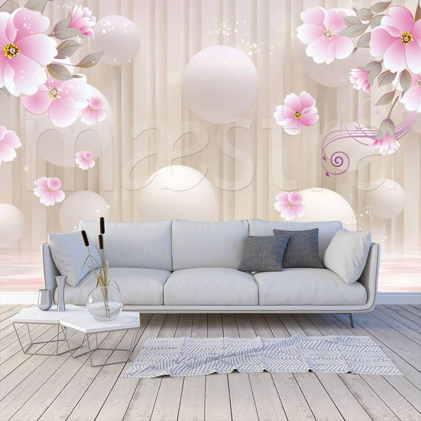 Фотообои бесшовные 3д цветы на фоне шаров В260 см х Ш416 см Master Fresok артикул 10-581 ...