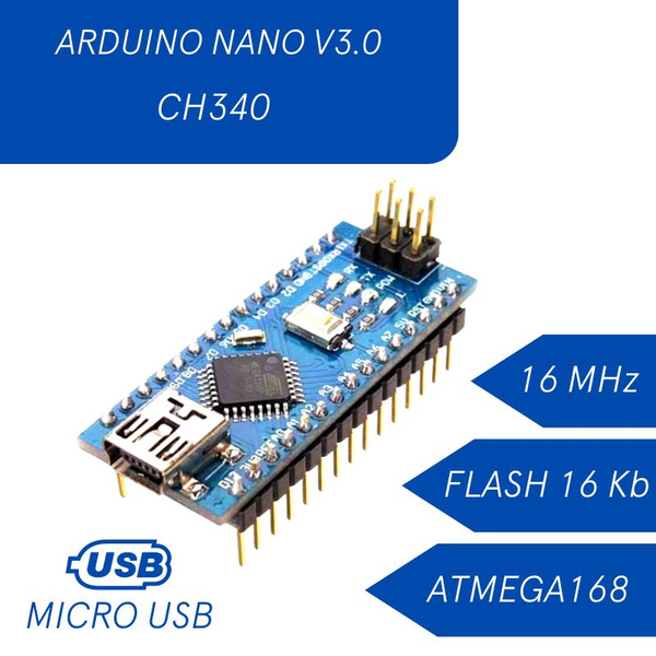 Контроллер Arduino NANO V3.0 MICRO USB (CH340) на микроконтроллере ATmega168 / Плата Ардуино ...