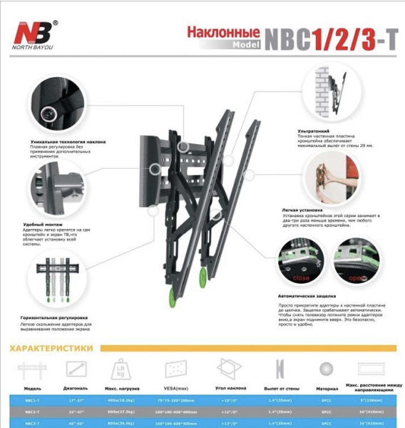 Кронштейн для ТВ диагональ 17"-37" NB C1-T- наклонный,чёрныйкупить по ...