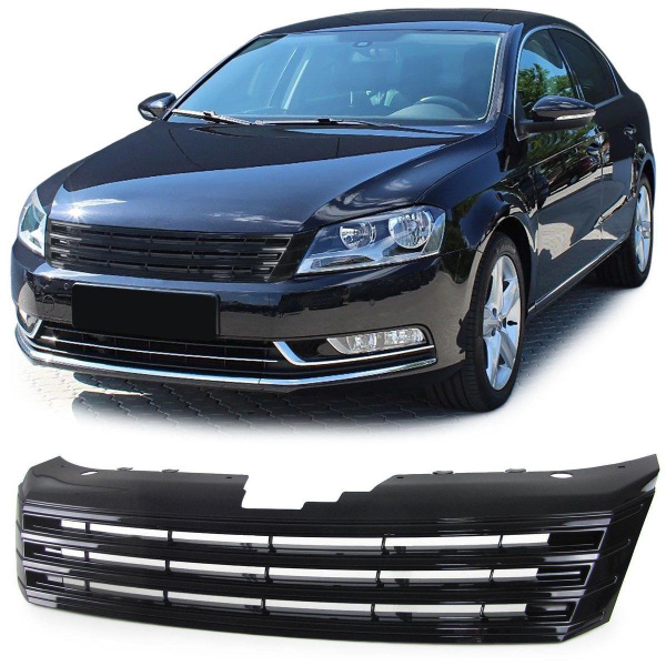 Решетка радиатора VW Passat B7 тюнинг черная глянцевая без значка ...