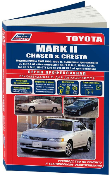 Toyota Mark II, Toyota Chaser, Toyota Cresta 1992-96 дизель 2L-TE (2,4) и бензин 4S-FE (1,8) 1G ...