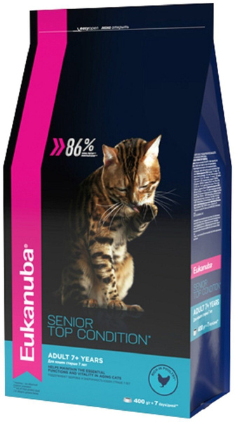Сухой корм для пожилых кошек Eukanuba Senior Top Condition, с домашней ...