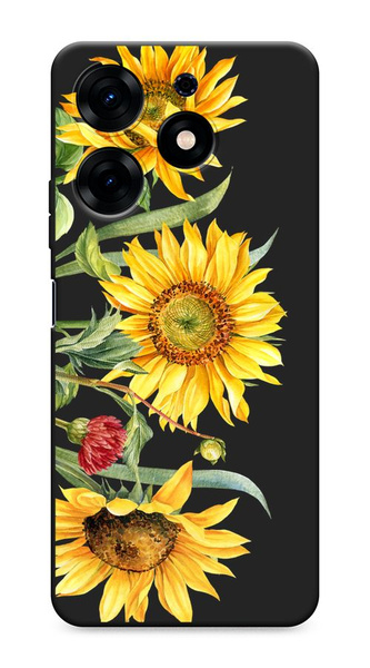 Матовый силиконовый чехол на Tecno Spark 10 Pro Текно Спарк 10 Про Три подсолнуха черный