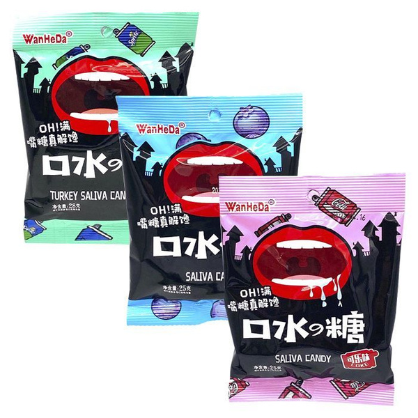 Конфеты леденцы WanHeDa Saliva Candy - 3 вкуса (черника, кола, спрайт ...