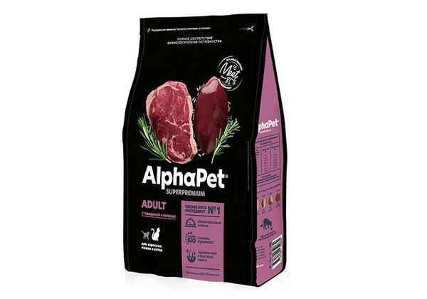 AlphaPet Superpremium / Сухой корм АльфаПет для взрослых кошек Говядина ...