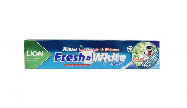 Зубная паста LION THAILAND Fresh & White, отбеливающая, супер ...