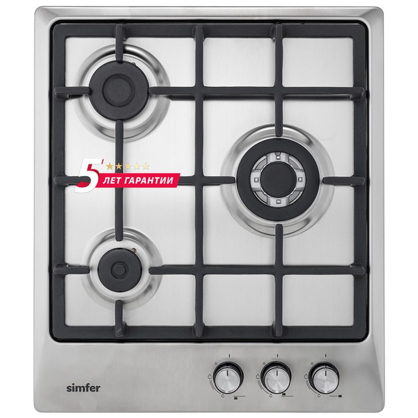 Газовая варочная панель Simfer 45см / газ-контроль / электроподжиг / WOK конфорка / нержавеющая ...