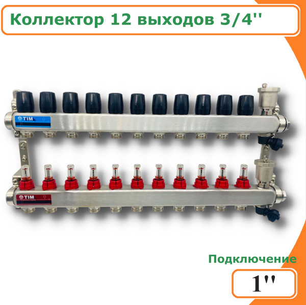 Коллектор для теплого пола с расходомерами TIM 1'', из нержавеющей ...