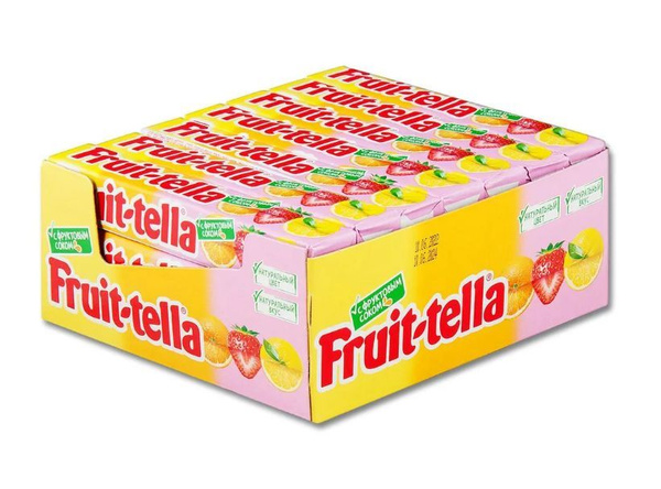 FRUITTELLA Жевательные конфеты "Ассорти" со вкусами клубники, апельсина, лимона, блок 21 шт по ...