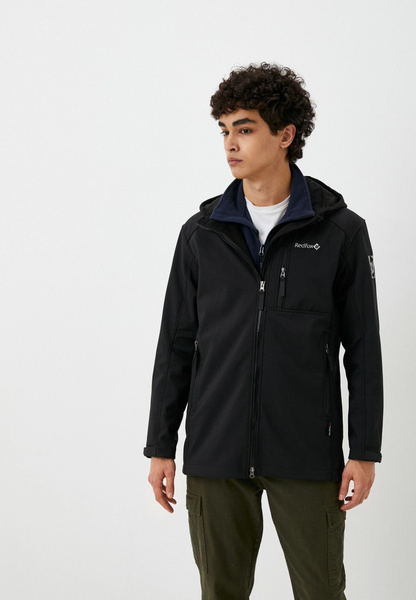 Куртка Мужской RedFox Капюшон, Карманы черный Softshell, размер 54, 56 Длинный Демисезон прямой ...
