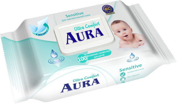 AURA Ultra Comfort Влажные салфетки для детей с экстрактом алоэ и ...