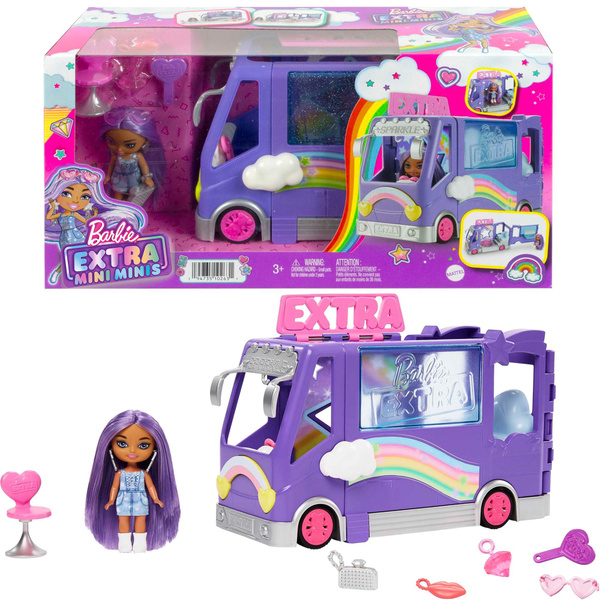 Игровой набор Barbie Extra Mini Minis Tour Bus с куклой, расширяемым ...