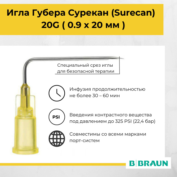 Игла Губера 20G х 20мм Сурекан изогнутая - купить с доставкой по ...