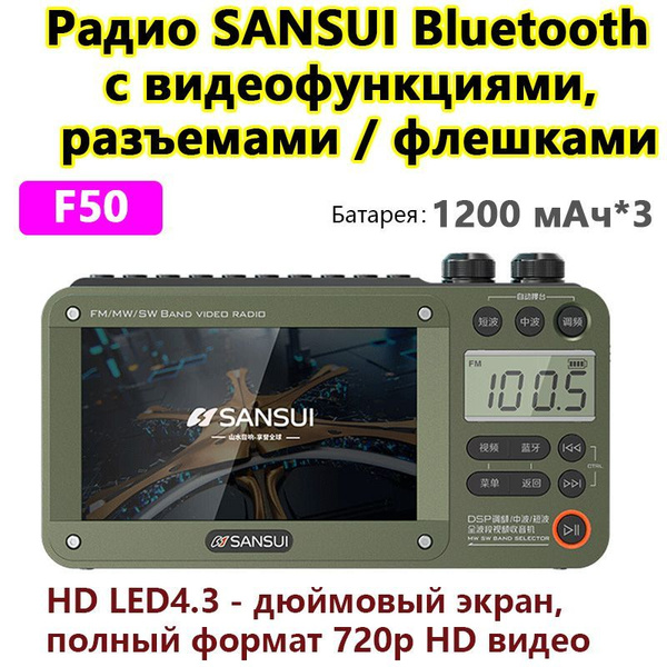 SANSUI-F50,Многодиапазонный приемник с 4,3 - дюймовым светодиодным ...
