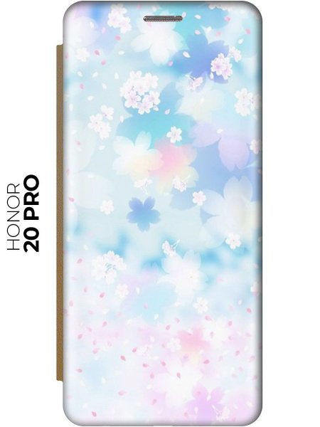 Чехол-книжка Цветение сакуры на Honor 20 Pro / Хонор 20 Про золотой ...