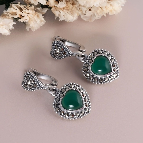 Milana Silver Серьги Серьги из серебра с марказитом, хризопразом ...