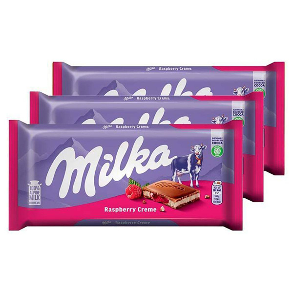 Шоколад Milka Raspberry Cream с малиновым кремом (Германия), 100 г (3 ...