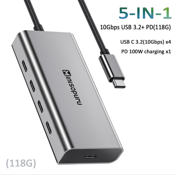 Minisopuru HUB USB C Hub 4 порта 10 Гбит/с USB Type C к USB C 3.2 Gen1 Hub Адаптер для ноутбуков ...
