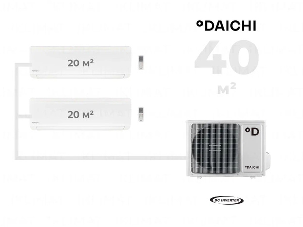 Инверторная мульти сплит-система Daichi на 2 комнаты (20 м2 + 20 м2 ...