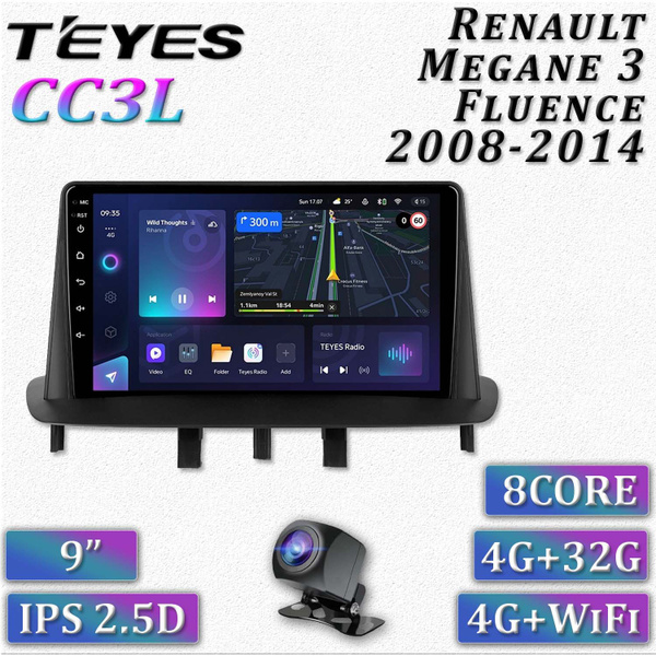 Штатная автомагнитола Teyes CC3L/ Renault Megane 3/ Fluence/ Рено Меган 3/ Флюенс/ 4+32GB/4G ...