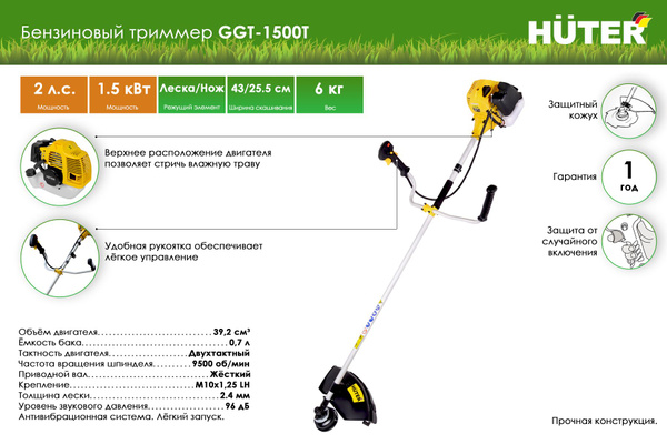 Триммер бензиновый Huter GGT-1500T, - купить по выгодной цене в интернет-магазине OZON (901397027)
