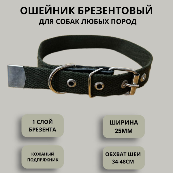 Ошейник для собак брезентовый 25 мм однослойный зеленый - купить с ...