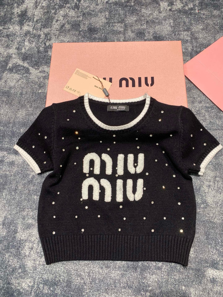 Футболка Miu Miu размер 46 цвет черный белый полиэстер купить по выгодной цене в интернет