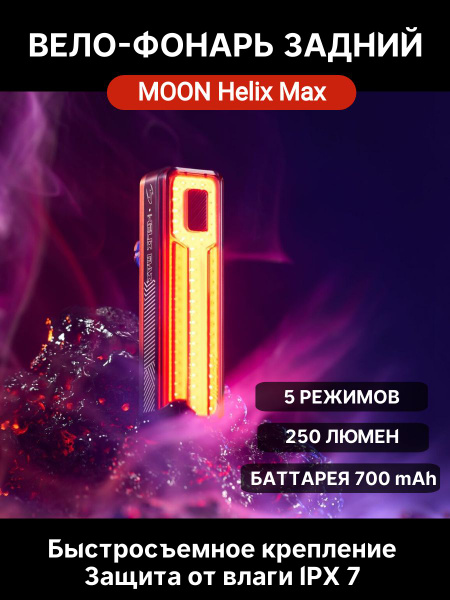 Фонарь задний для велосипеда Moon Helix Max 250 люмен, 5 режимов, USB-C ...
