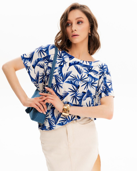 Футболка SAHAR art lab, размер 50, 52, цвет белый, темно-синий, 70% вискоза, 25% полиэстер, 5% ...