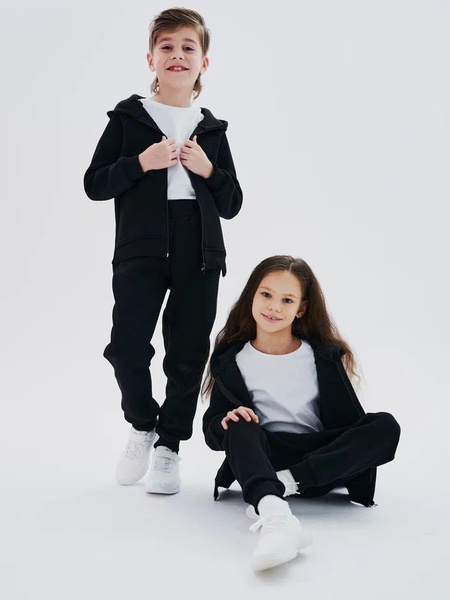 Костюм спортивный Девочки, Мальчики TINYTONE черный, размер 116 Футер с начесом Однотонный ...