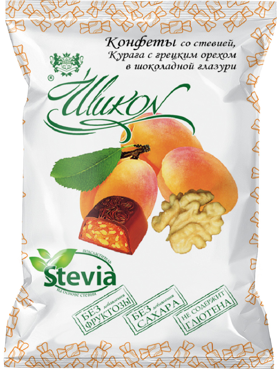 Шоколадные конфеты Шикон с сухофруктами: Курага с грецким орехом без ...