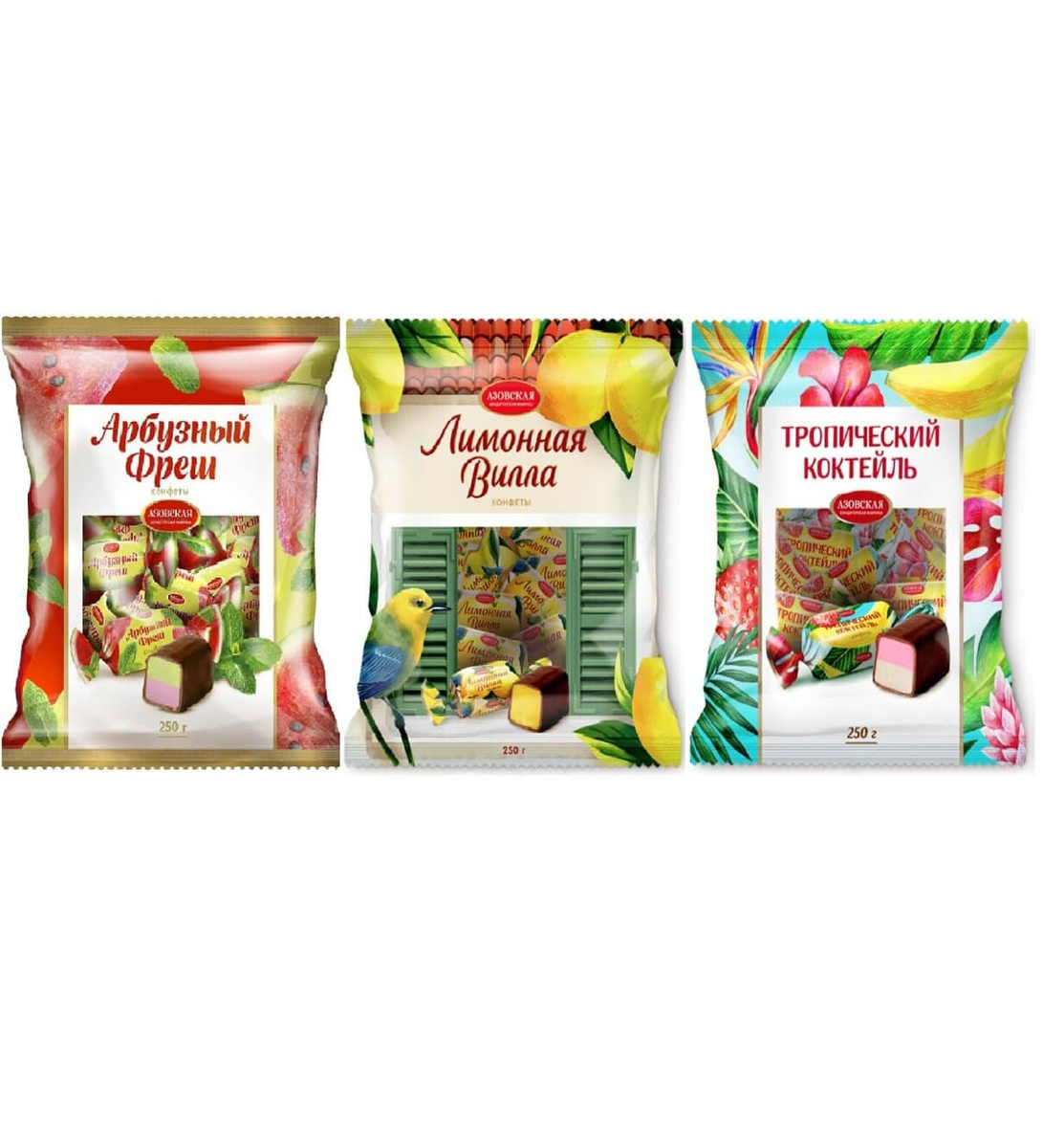 Конфеты помадные глазированные 3 в 1 (750г.) / "Арбузный Фреш" 250 г ...