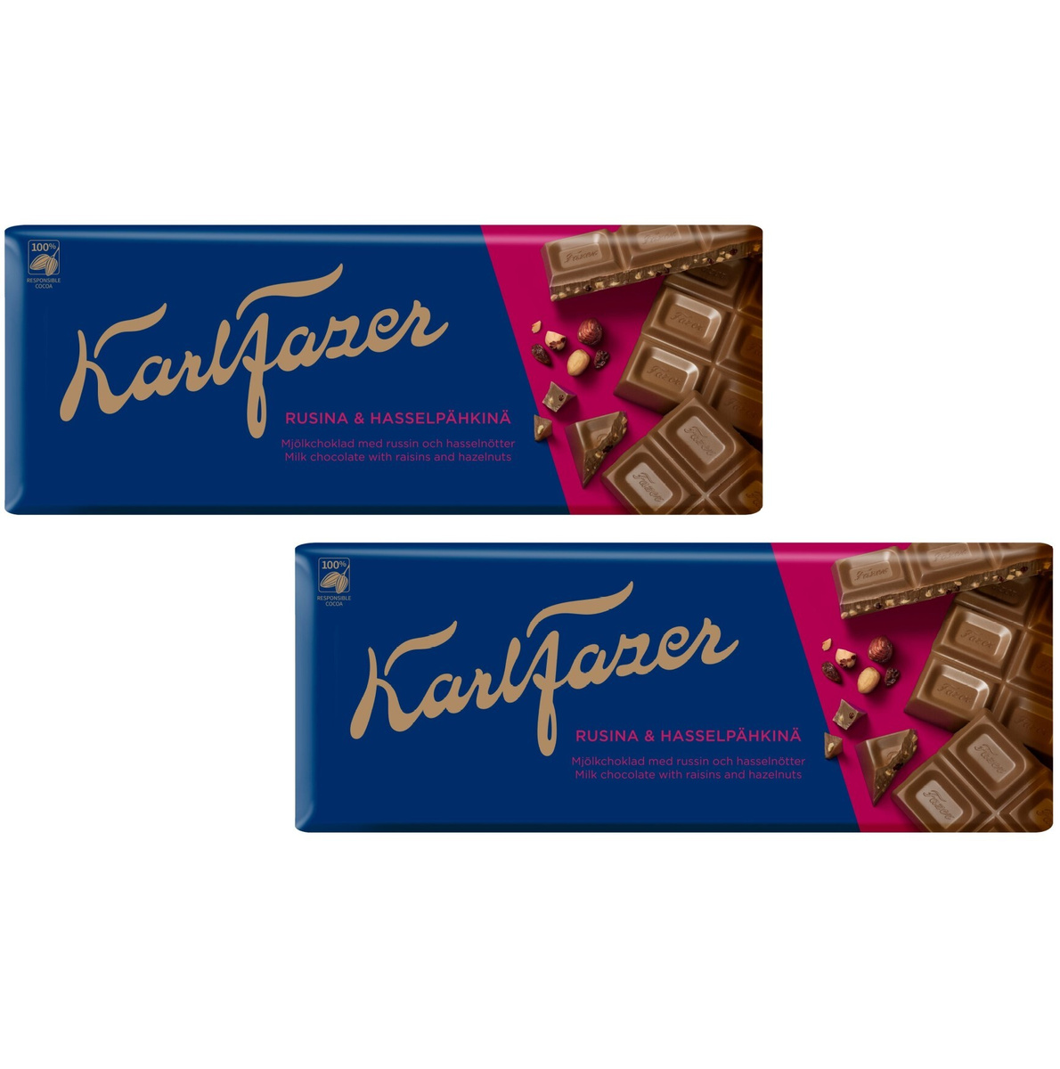 Шоколад молочный Karl Fazer с изюмом и фундуком, Финляндия, 200 г (2 шт ...