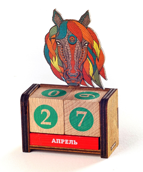 Вечный календарь "Лошадка" из дерева (кубики - бук), АРТВЕНТУРА ...