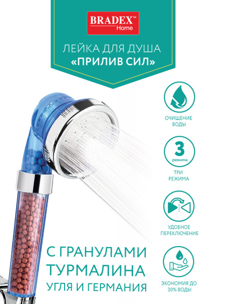 Лейка для душа с гранулами турмалина угля и германия Bradex купить на OZON по низкой цене ...