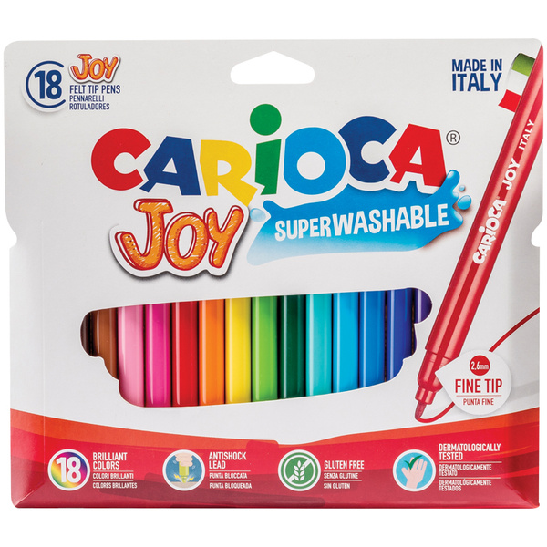 Фломастеры Carioca "Joy", 18 цветов, смываемые, картон, европодвес ...