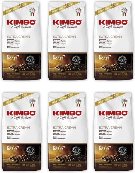 Кофе в зернах Kimbo Extra Cream, арабика, робуста, 6 шт по 1 кг ...