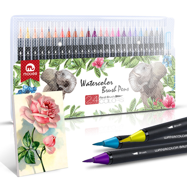 Акварельные маркеры для скетчинга Mobee art набор 24 цвета, с кисточкой - купить с доставкой по ...