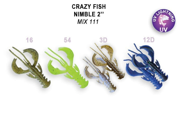 Силиконовые приманки 8шт Crazy Fish Nimble 2", 50мм цвета 16/54/3D/12D ...