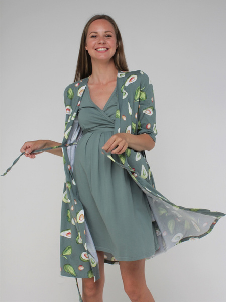 Комплект одежды Женский mamajane Домашний, Повседневный зеленый, размер 52 Хлопок, рост 158-176 ...